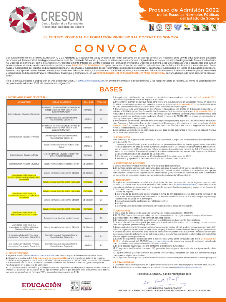 CRESON-PROCESO-DE-ADMISION-2022 | PDF | Titulo academico | Educación de ...