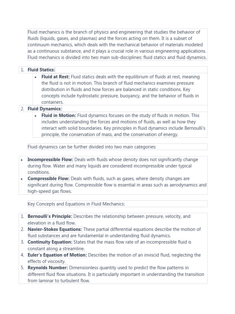 Fluid Mechanics Is The Branch of Physics and Engineering That Studies ...