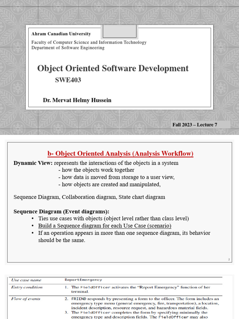 Object Oriented Lec 7 Pdf Use Case Object Computer Science