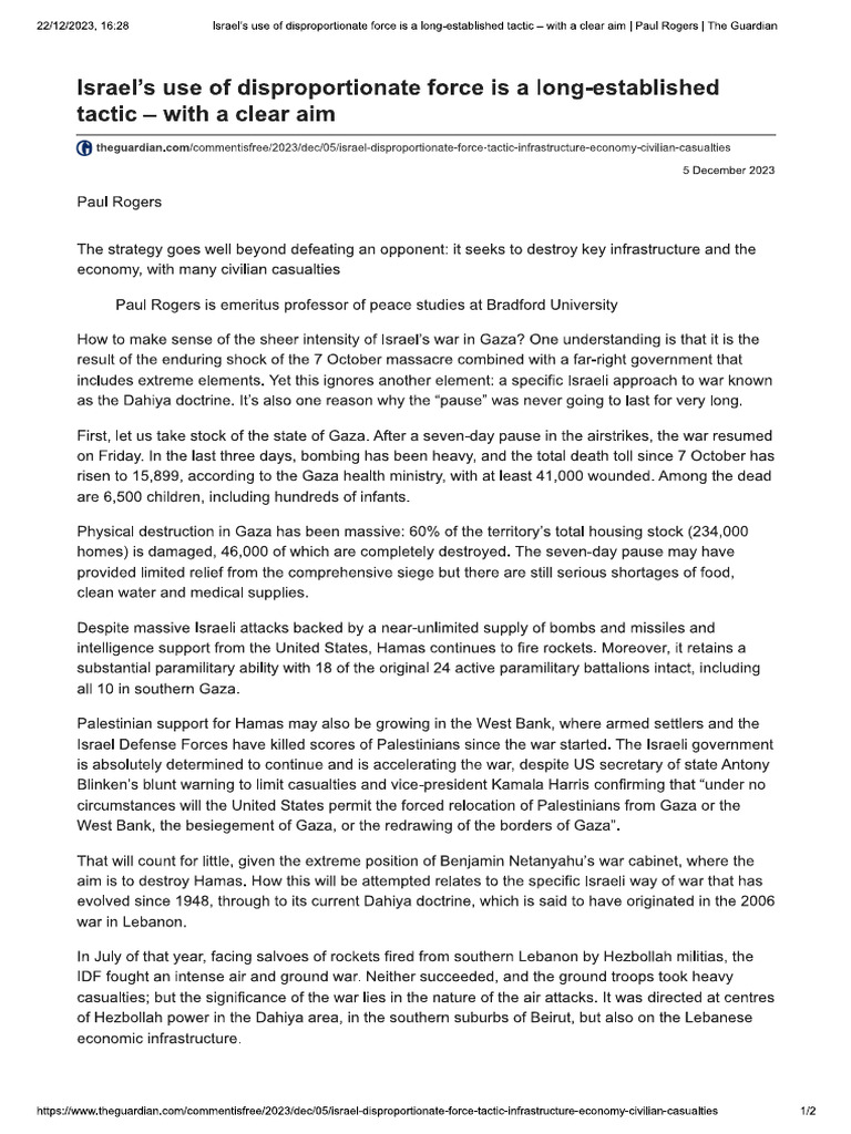 Israel's Use of Disproportionate Force | PDF