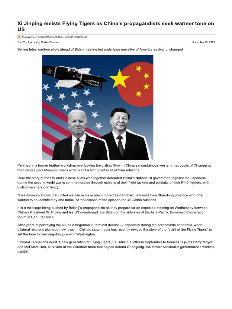 Xi Jinping Enlists Flying Tigers As China's Propagandists | PDF