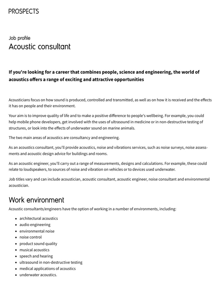 Acoustic Consultant Job Profile - Prospects - Ac.uk | PDF | Business | Art