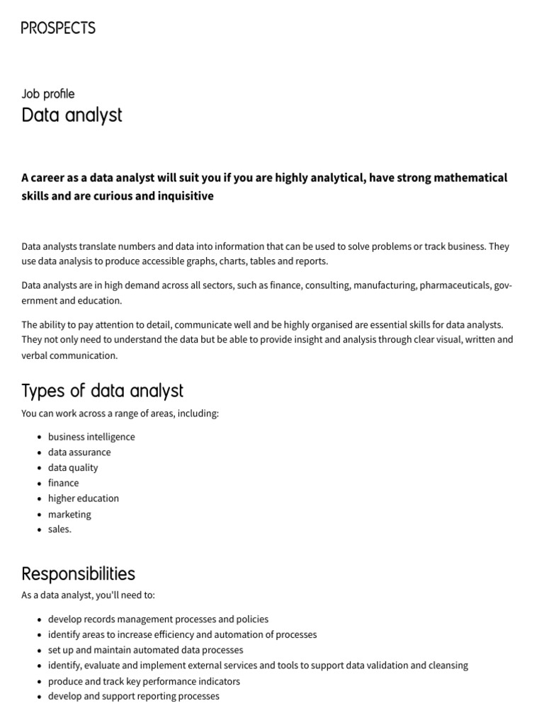 Data Analyst Job Profile - Prospects - Ac.uk | PDF | Data Analysis ...