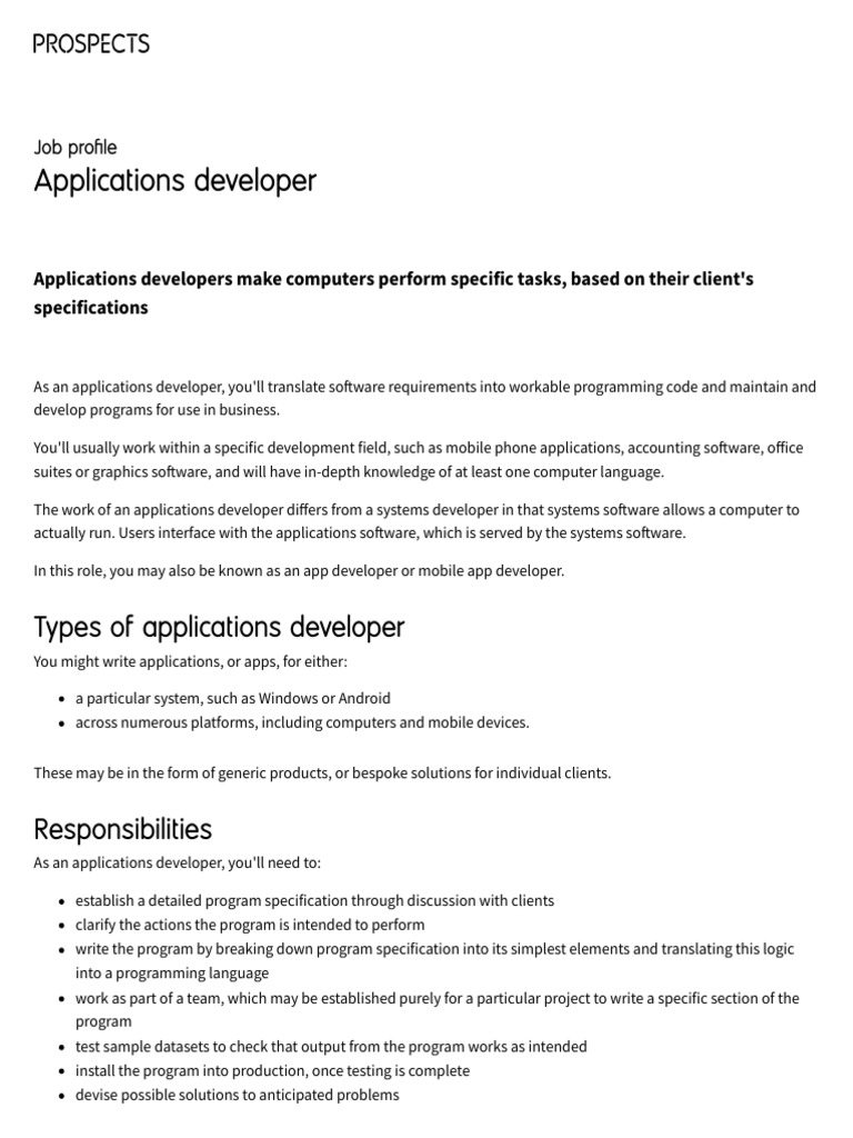 Applications Developer Career Overview | PDF | Application Software ...