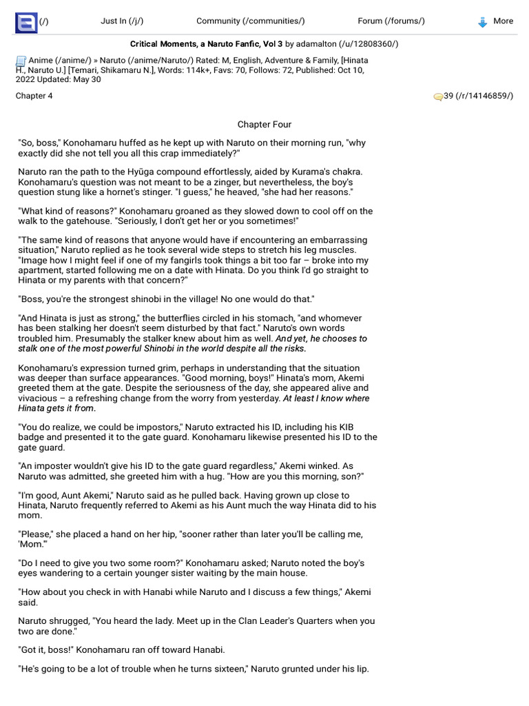 Fanfic Critical Moments A Naruto Fanfic Vol 3 Ch 4 Naruto Pdf