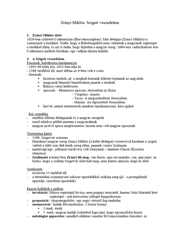 Zrinyi Miklos Szigeti Veszedelem | PDF