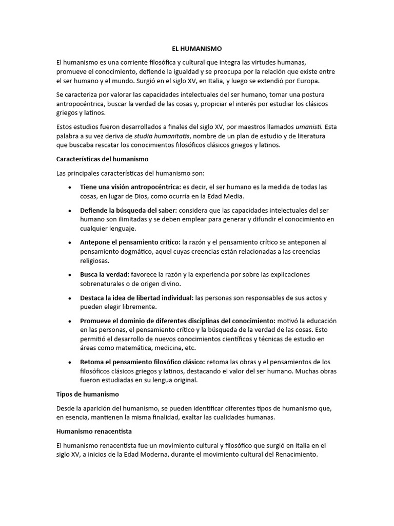El Humanismo: Origen y Características | PDF | Humanismo | Renacimiento
