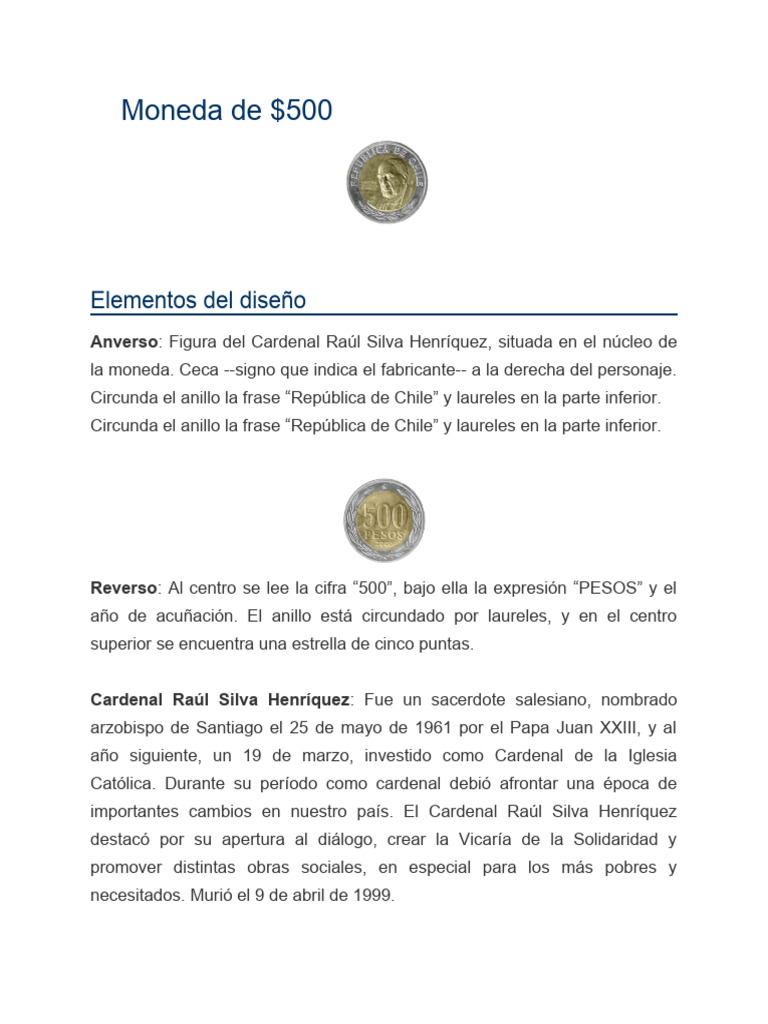 Moneda de $500: Diseño y características | PDF