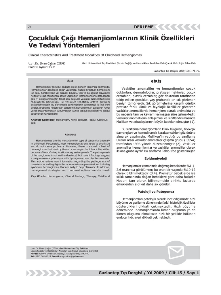 Ocukluk - A - Hemanjiomlar - N - N Klinik - Zellikleri Ve Tedavi y - Ntemleri (#86186) - 73654 | PDF