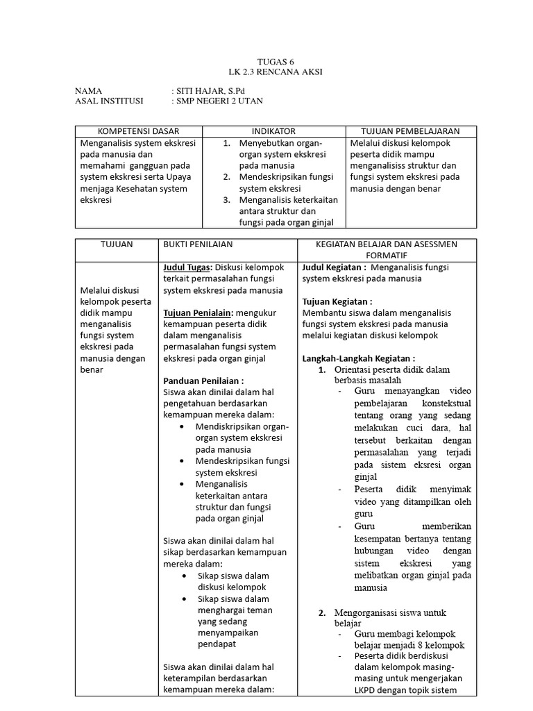 LK 2.3 Rencana Aksi (Tugas 6) | PDF