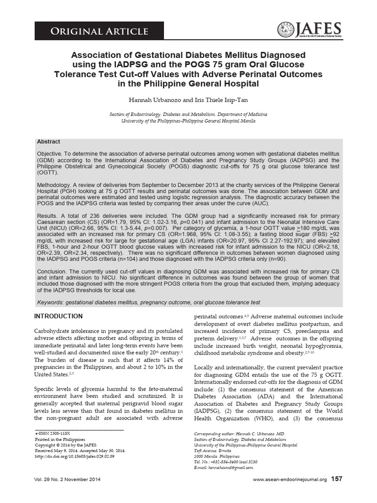 IADPSG Vs POGS Criteria GDM | PDF