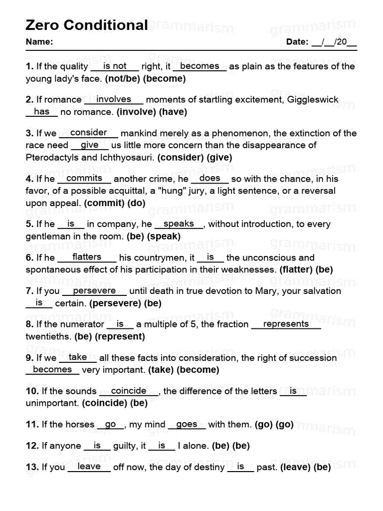 Grammarism Zero Conditional Test 14 Solved 15790270 | PDF