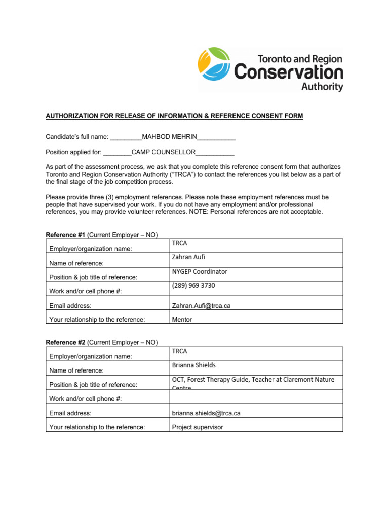References Request Form TRCA | PDF