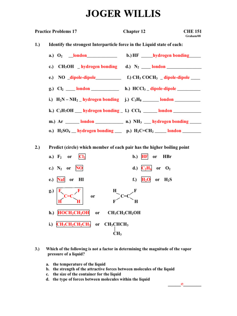 Jorge Willis Guide Practice Problems 2 | PDF | Chemical Polarity | Intermolecular Force