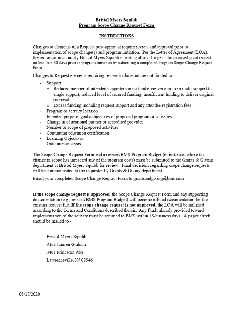 BMS Program Scope Change Form | PDF | Technology & Engineering