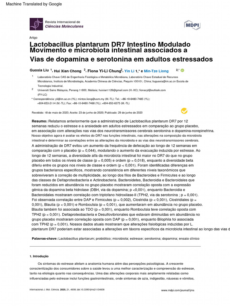 Trabalho Científico Bactobacillus Plantarum DR7 - Traduzido 1 | PDF