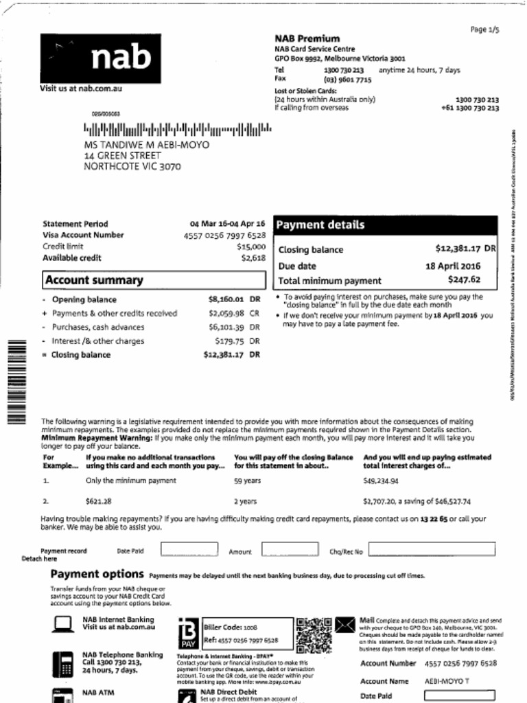 Nab Credit Card Statement - Aebi Moyo | PDF