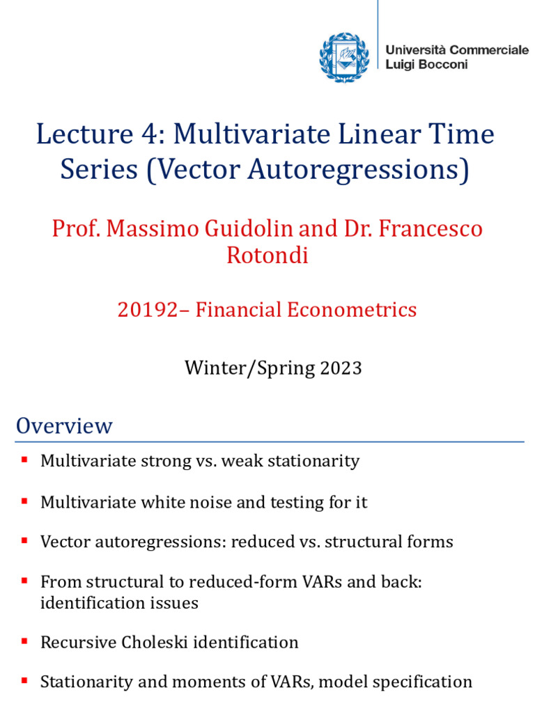 Lecture 4 Slides | PDF | Vector Autoregression | Ordinary Least Squares