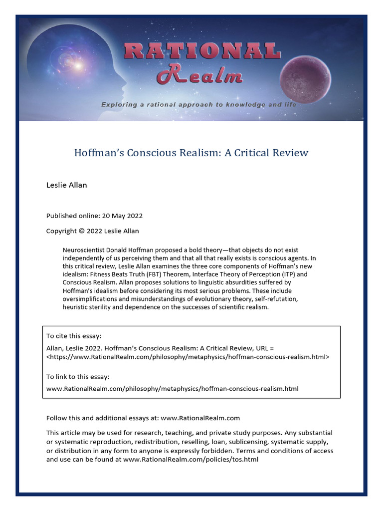 Hoffman's Conscious Realism: A Critical Review: Leslie Allan | PDF ...