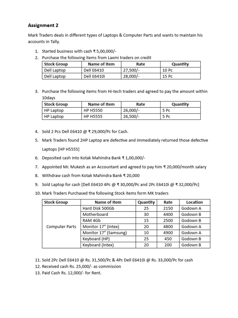 Tally Assignment 2 | PDF | Personal Computers | Laptop