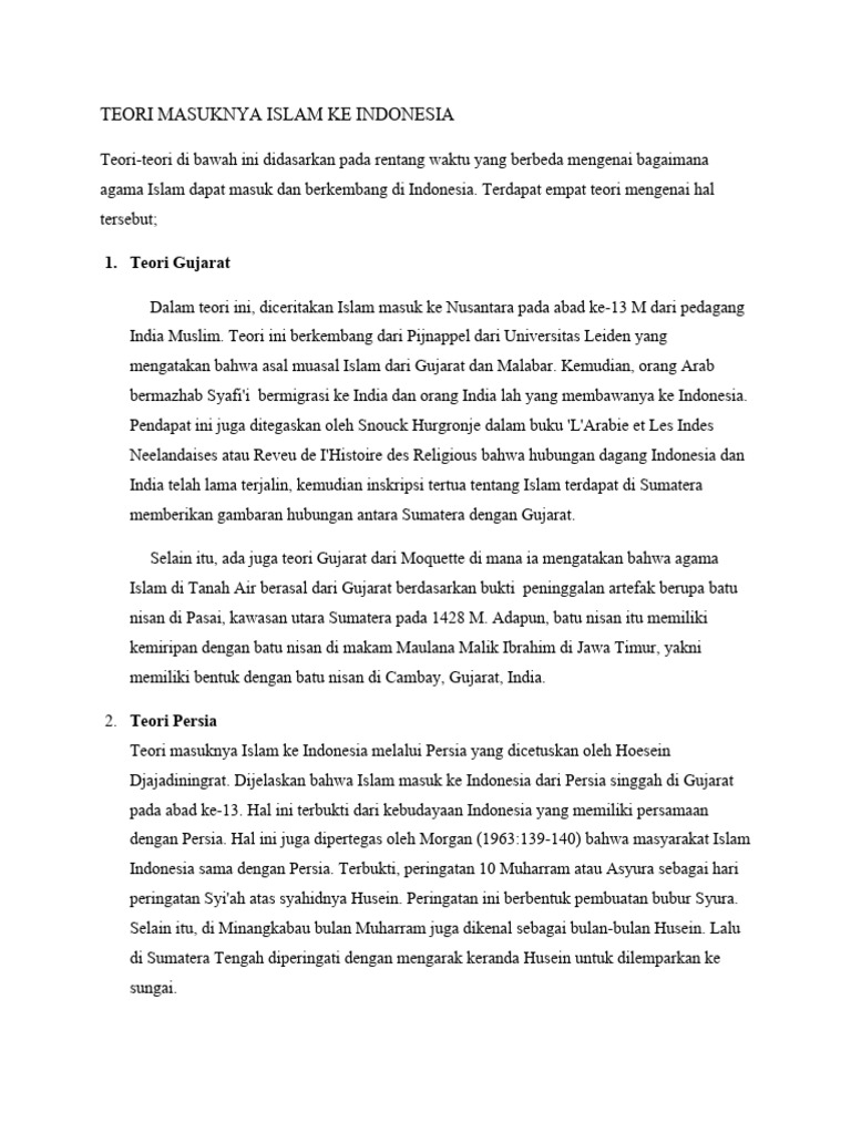 Teori Masuknya Islam ke Indonesia | PDF