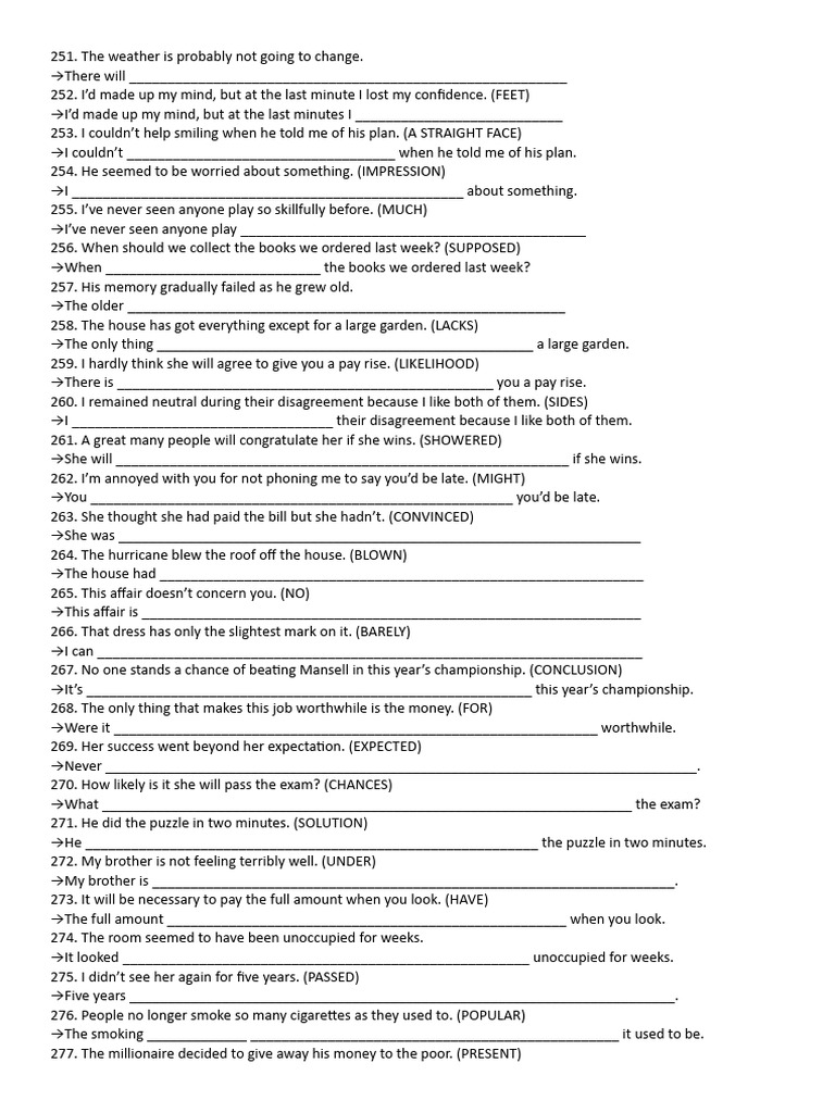 Sentence Transformation Exercises | PDF