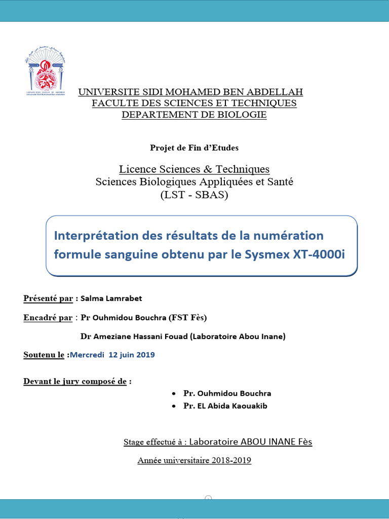 Interprétation Des Résultats de La Numération Formule Sanguine Obtenu ...