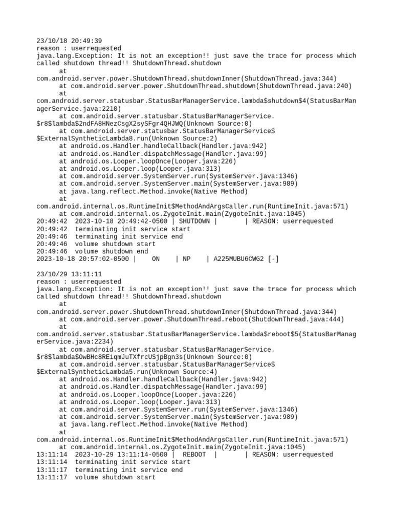 Android Shutdown and Reboot Logs | PDF