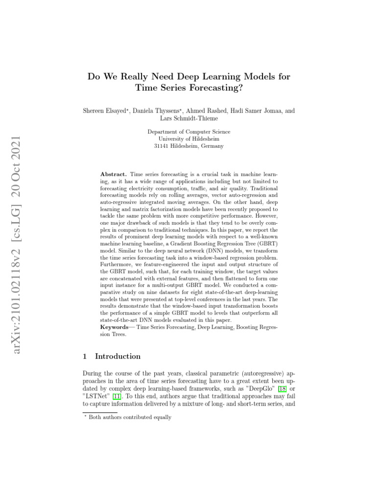 Do We Really Need Deep Learning Models For Tiem Series Forecasting 2101 ...