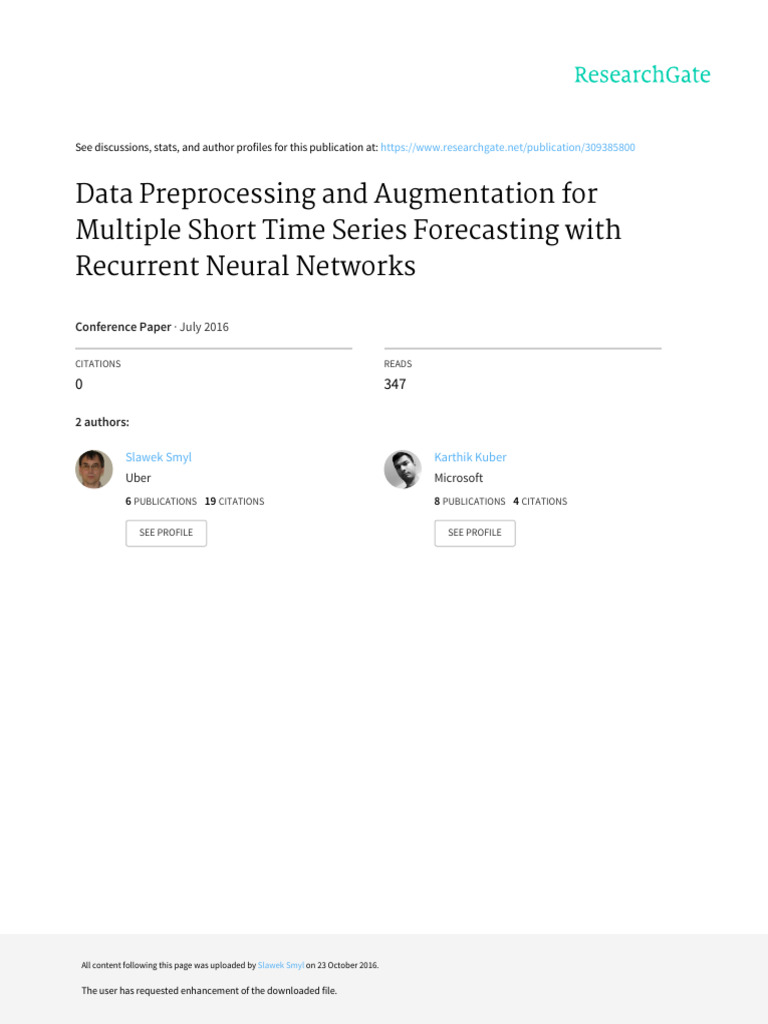 Data Preprocessing and Augmentation Time Series RNN Smyl - Slawek - ISF2016 | PDF