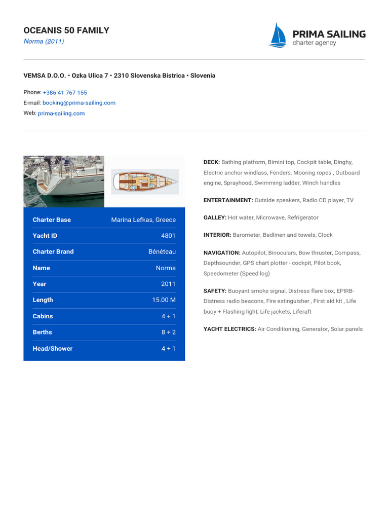 Prima Sailing Sailing Yacht Oceanis 50 Family Norma PDF
