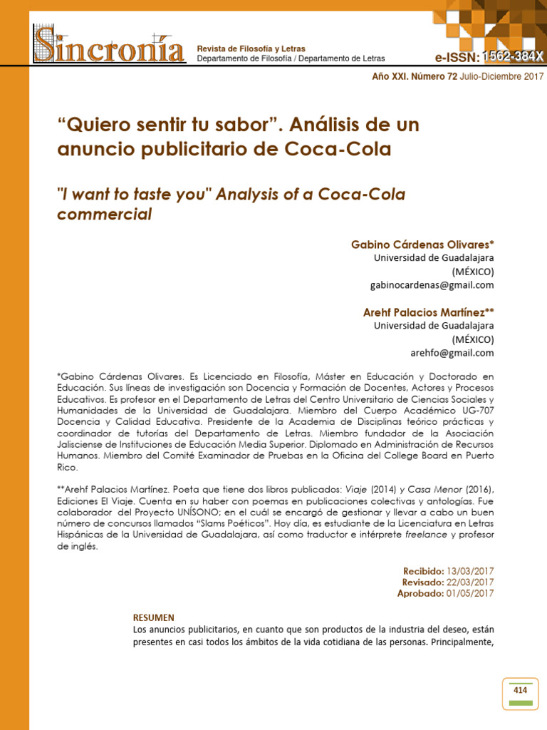 "Quiero Sentir Tu Sabor". Análisis de Un Anuncio Publicitario de Coca ...
