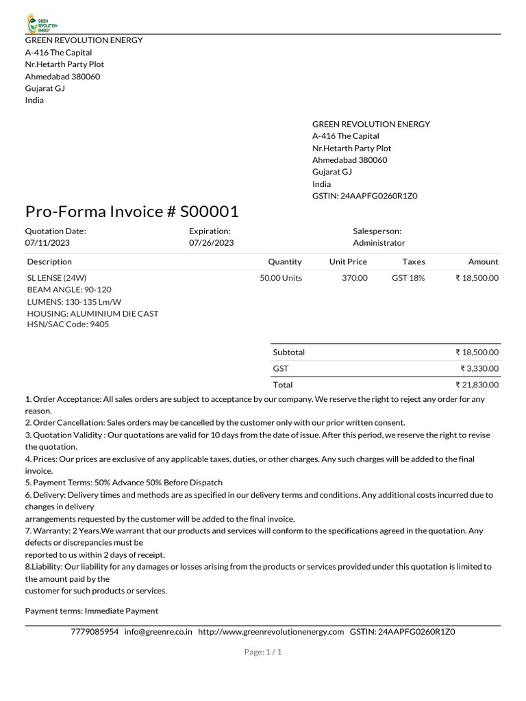 Pro-Forma - S00001 | PDF | Invoice | Pro Forma