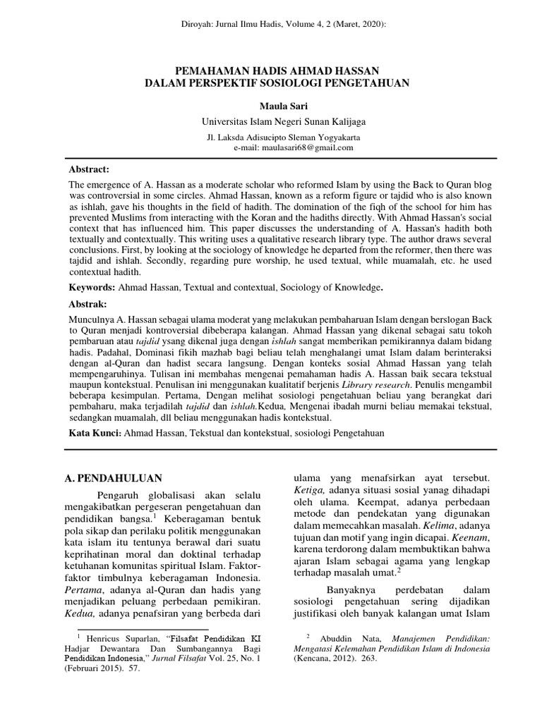 Pemahaman Hadis Ahmad Hassan | PDF | Ilmu Sosial | Agama & Spiritualitas