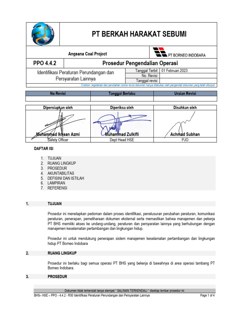 02 BHS-HSE-PPO-4.4.2 Identifikasi Peraturan Perund Dan Persyaratan Lainnya | PDF