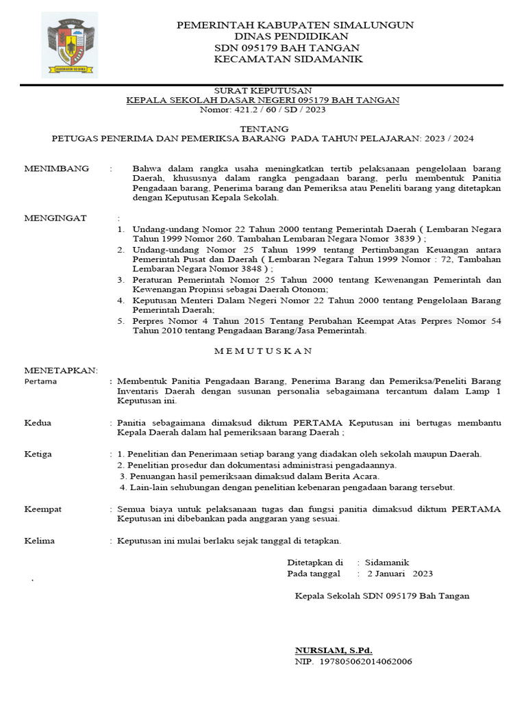 SK Penerima Barang | PDF