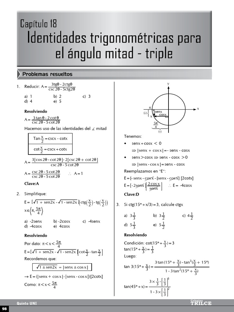 18 Identidades Trigonometricas para El Angulo Mitad - Triple | PDF