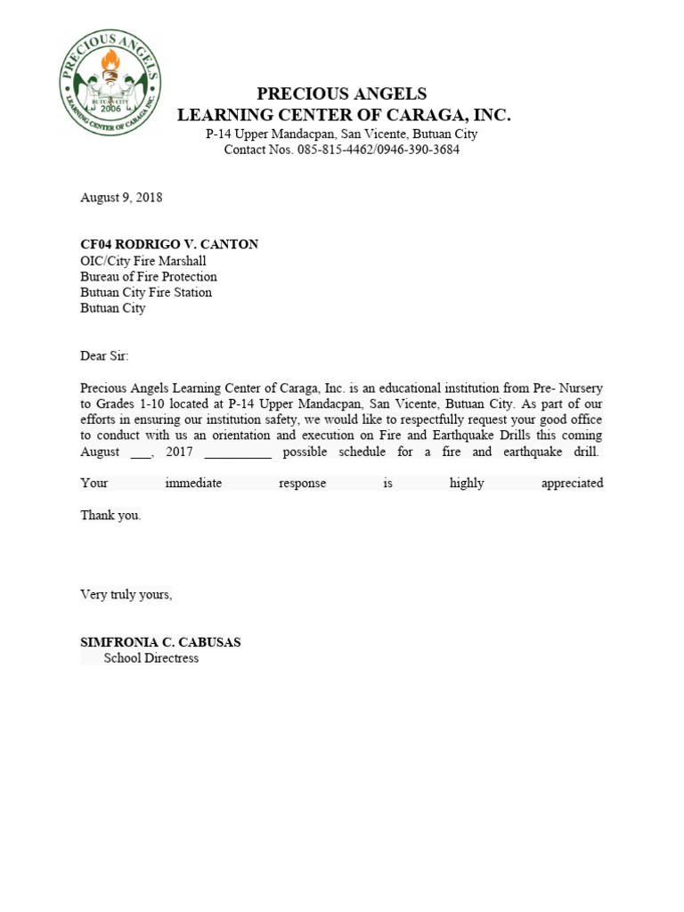 Fire and Earthquake Drill Request | PDF | Wellness