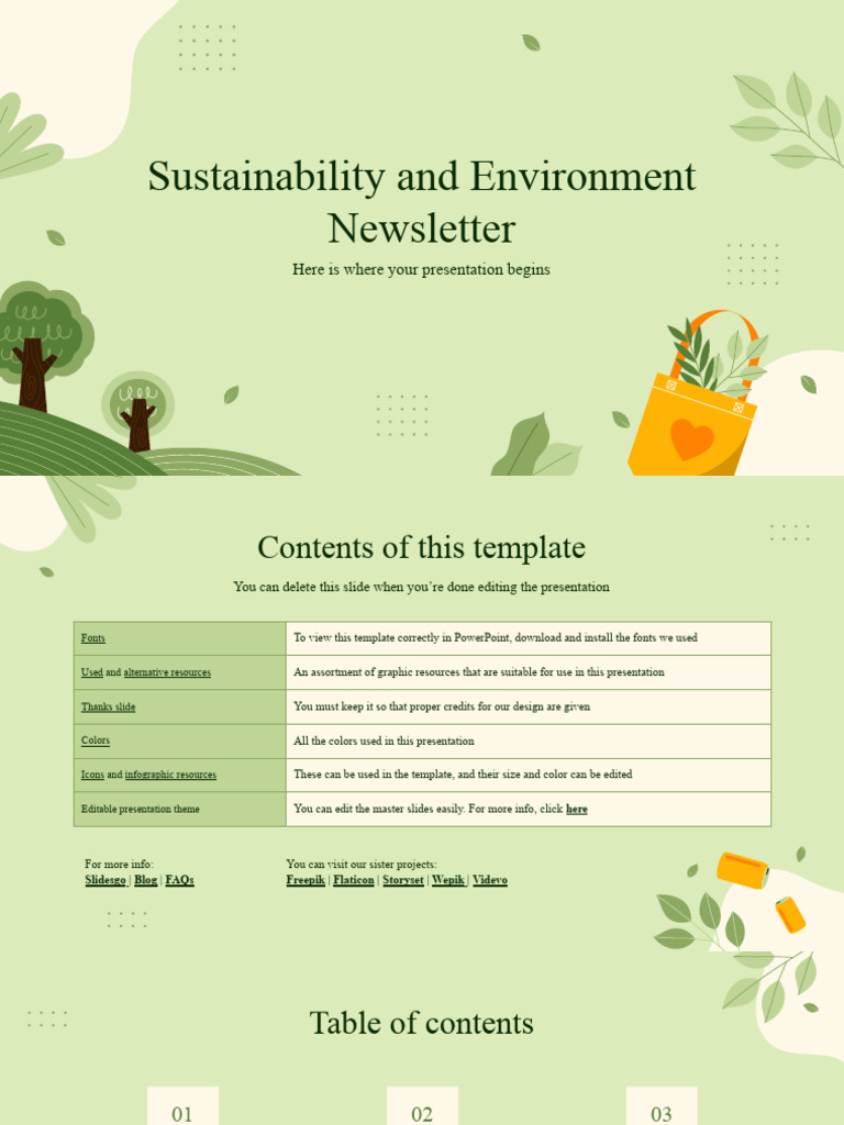 Sustainability and Environment Newsletter by Slidesgo | PDF | Icon ...