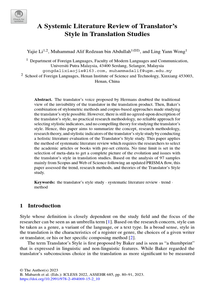 A Systemic Literature Review of Translator's Style in Translation ...
