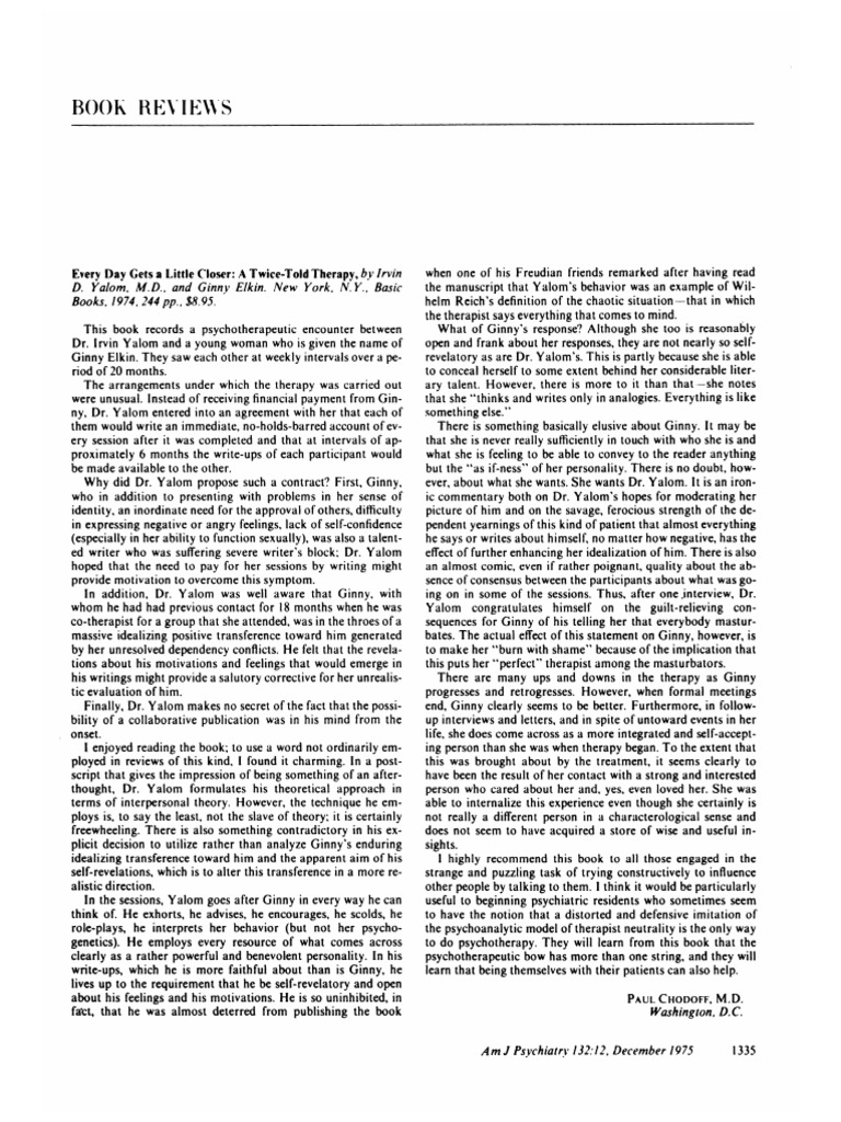 Yalom's Unique Therapy Approach Explained | PDF | Psychotherapy ...