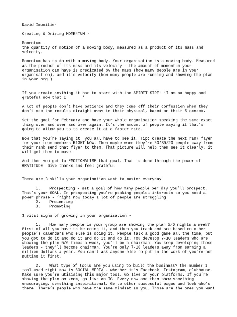 Creating Driving Momentum | PDF | Momentum | Mass