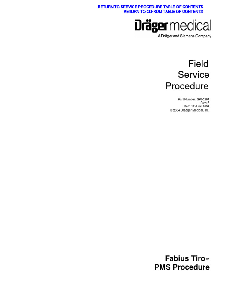 Drager Fabius Tiro Field Service Procedure PMS Procedure | PDF