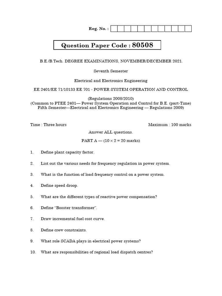 Eee-Nd-2021-Ee 2401-Power System Operation and Control-655571077-80508 ...