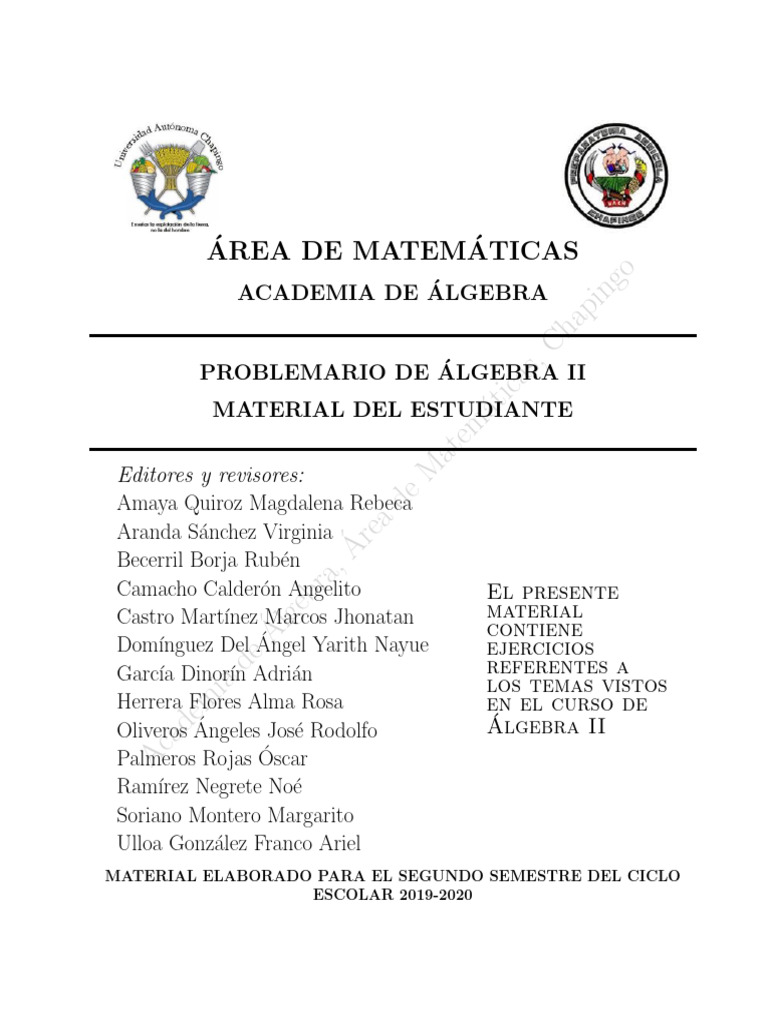 Algebra 2 Problemario | PDF | Factorización | Aritmética
