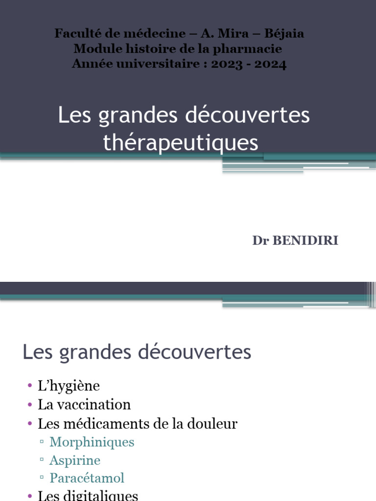 Cours 9 Les Grandes Découvertes Therapeutique | PDF | Louis Pasteur ...