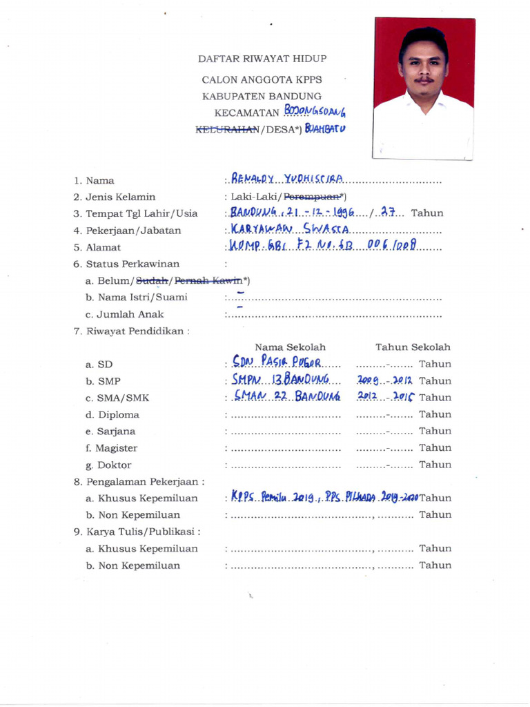 Daftar Riwayat Hidup Renaldy Yudhistira | PDF