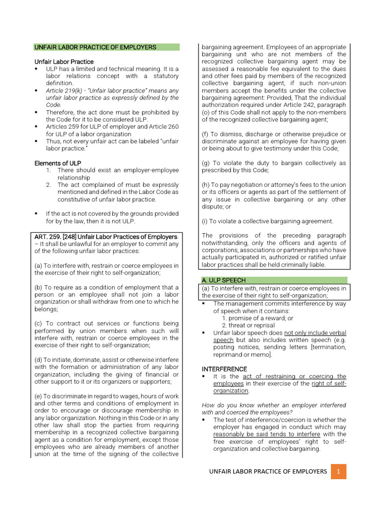 ULP of EMPLOYERS Notes | PDF