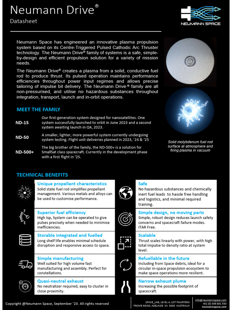 Neumann Drive Datasheet - Sept 2023 | PDF | Spacecraft Propulsion ...