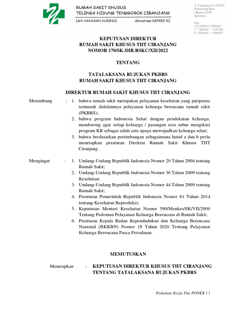Tatalaksana Rujukan PKBRS THT Ciranjang | PDF